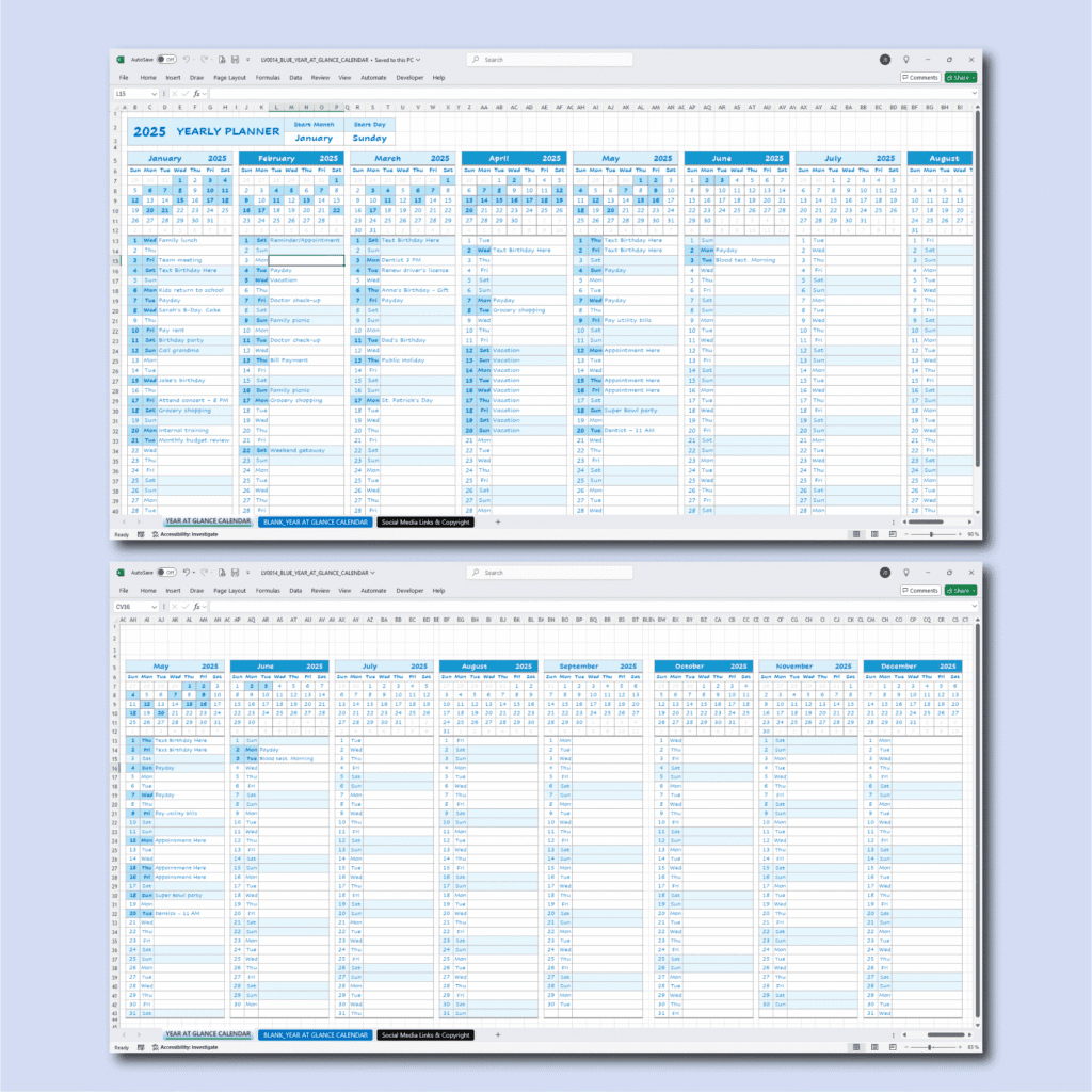 Editable Excel Calendar Template | Custom Yearly Planner - lovingsheets.com